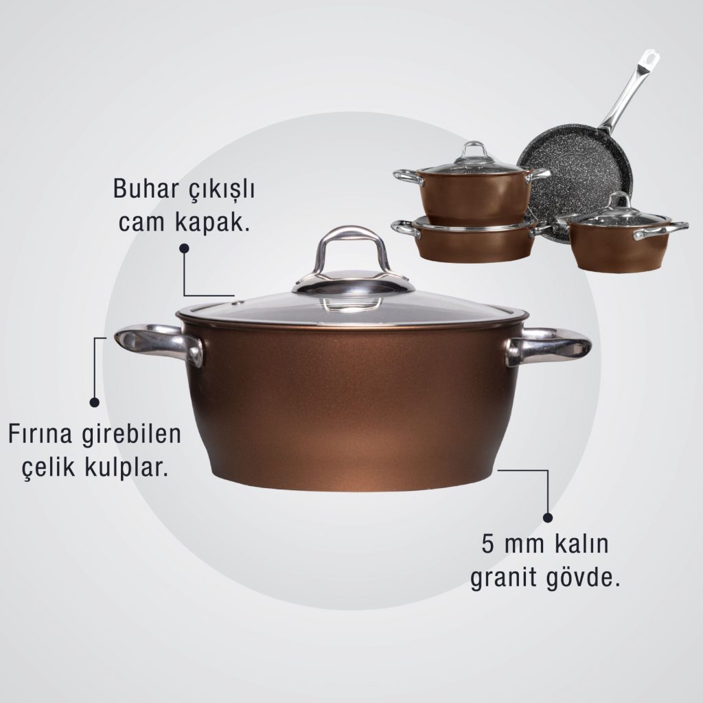 AMETİST BAKIR 7 PARÇA GRANİT TENCERE TAKIMI – Renoir Home