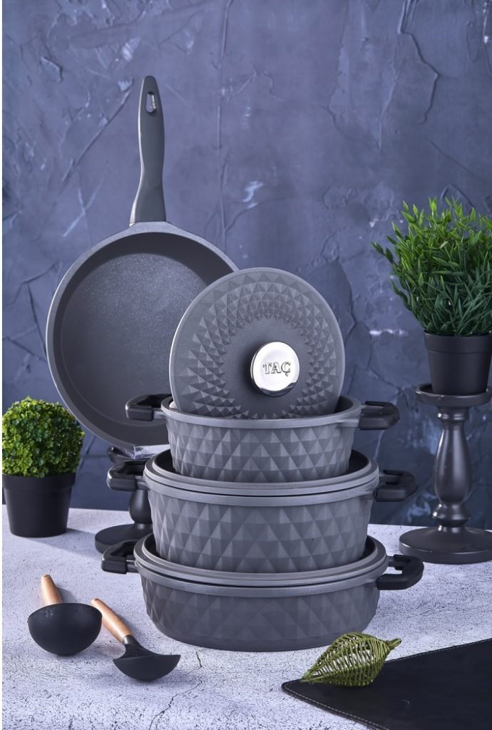 BELLA GRİ DÖKÜM KAPAKLI GRANİT 7 PARÇA TENCERE TAKIMI - Renoir Home